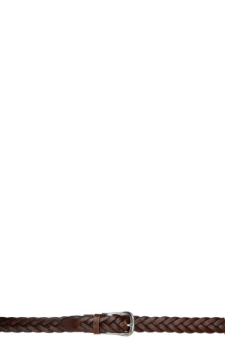 Brown Scratched Braided Leather Belt by Brunello Cucinelli on Sale