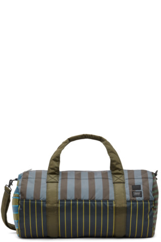Paul Smith: Blue & Khaki Porter Edition Striped Duffle Bag | SSENSE UK