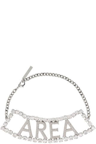 AREA: Silver Logo Crystal Choker | SSENSE