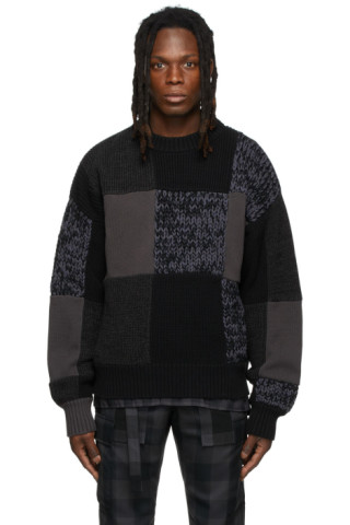 sacai: Pull molletonné gris et noir à carreaux | SSENSE France