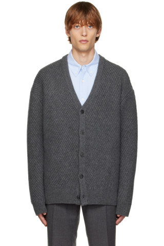 Gray Ribbed Cardigan by Solid Homme on Sale