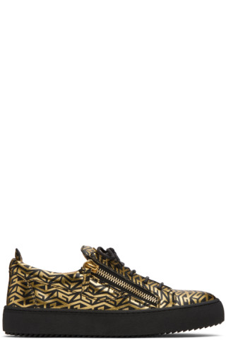 Giuseppe Zanotti: Black & Gold Frankie Monogram Sneakers | SSENSE UK
