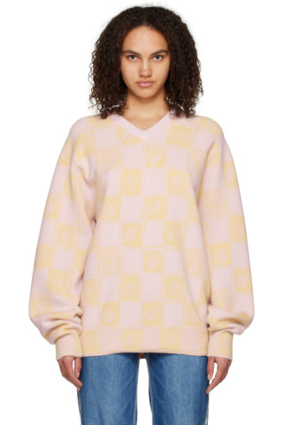 Yellow Chess Board Sweater by We11done on Sale