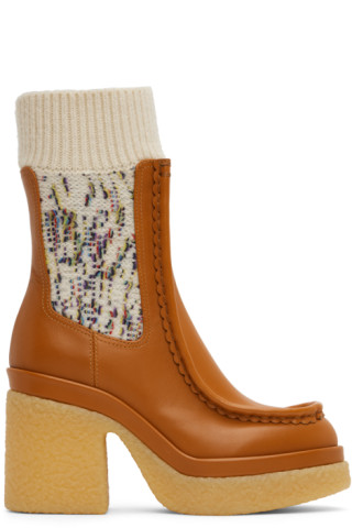 Tan Jamie Sock Boots by Chloé on Sale