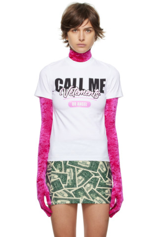 VETEMENTS: White 'Call Me' T-Shirt | SSENSE Canada