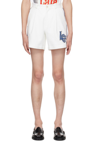 White LC Baseball Shorts by Late Checkout on Sale