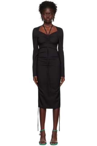 J KOO: Black Cutout Midi Dress | SSENSE