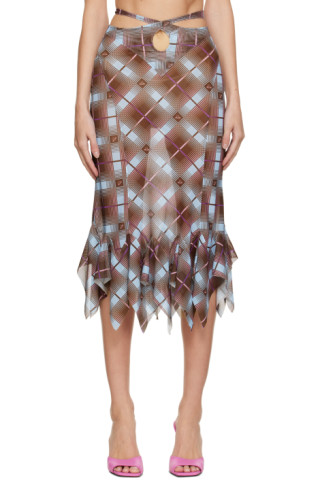 Brown Check Midi Skirt by Sultry Virgin on Sale