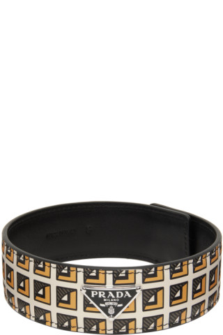 Prada: Black & Yellow Pattern Choker | SSENSE UK
