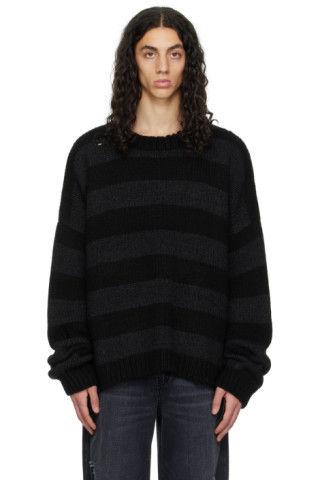 mastermind WORLD: Black Distressed Sweater | SSENSE Canada