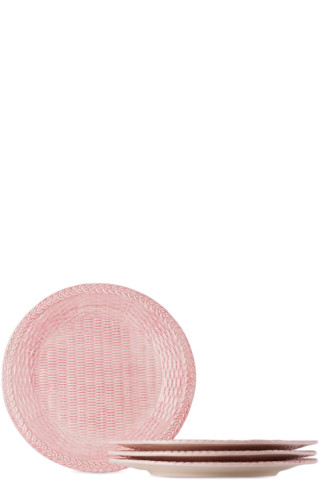 Pink Wicker Dinner Plate Set, 4 pcs by Les-Ottomans | SSENSE UK
