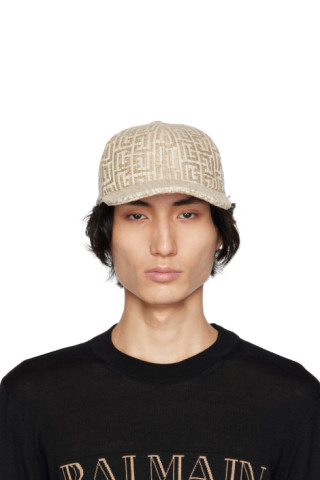 Balmain: Beige Monogram Cap | SSENSE UK