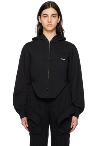 BONBOM: Black Corset Hoodie | SSENSE Canada