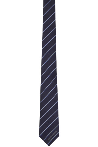 Alexander McQueen: Navy Striped Tie | SSENSE Canada