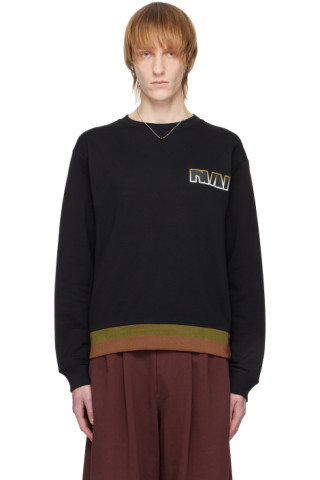 Dries Van Noten: ブラック アップリケ スウェットシャツ Dries Van Noten: ブラック アップリケ スウェットシャツ