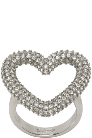 MACH & MACH: Silver Crystal Heart Ring | SSENSE Canada
