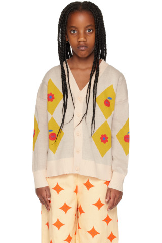 Kids Beige Diamonds Cardigan by TINYCOTTONS on Sale