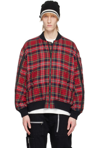 Red Check Bomber Jacket by UNDERCOVER on Sale