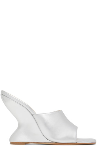 Silver Inverted Wedge Mules by Magda Butrym on Sale