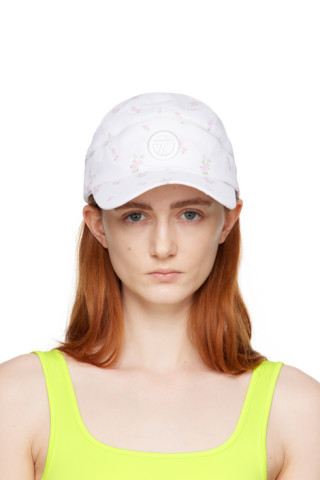White Convertible Flower Visor Cap by OPEN YY on Sale