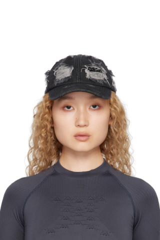 032c: 黑色 Hashed 棒球帽 | SSENSE