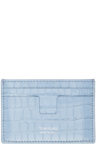 TOM FORD: Blue Croc Classic Card Holder | SSENSE