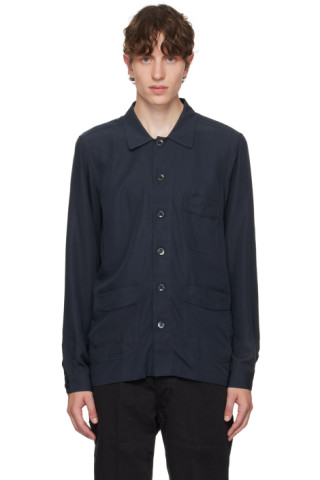 Navy Button Up Shirt by TOM FORD on Sale