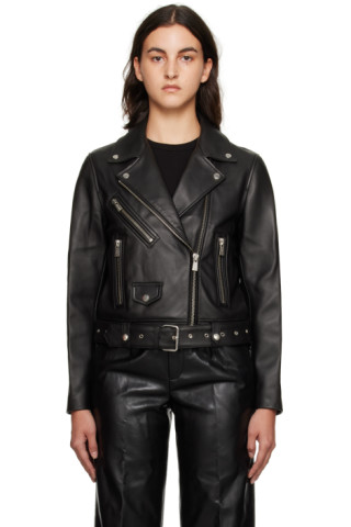 Black Benjamin Moto Leather Jacket by ANINE BING on Sale