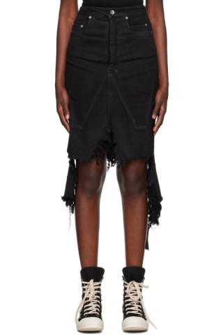 Rick Owens DRKSHDW: ブラック Slivered デニム ミディアム Rick Owens DRKSHDW: ブラック Slivered デニム ミディアム