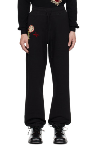 Black Embroidered Sweatpants by BENTGABLENITS on Sale