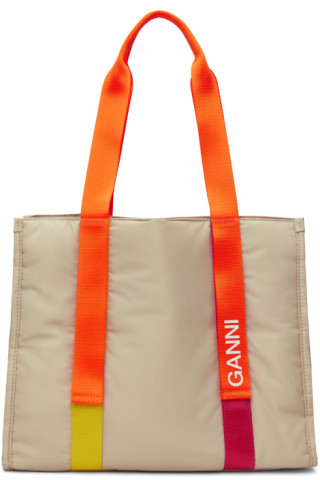GANNI: Beige Medium Tech Tote | SSENSE UK
