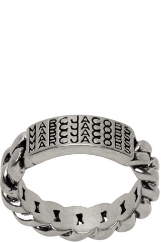 Marc Jacobs: Silver 'The Barcode Monogram Chain' Ring | SSENSE Canada