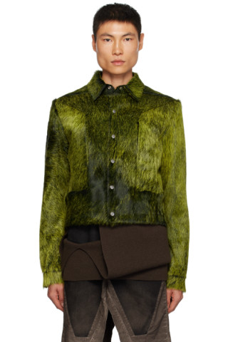 Rick Owens: 绿色 Alice Strobe 皮革夹克 | SSENSE