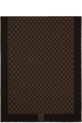Balmain: Brown Monogram Scarf | SSENSE UK
