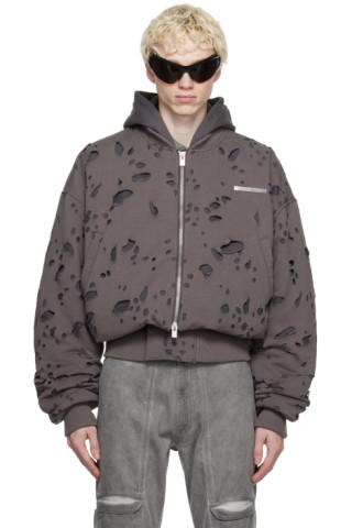 HELIOT EMIL: Gray Pneumatic Bomber Jacket | SSENSE Canada