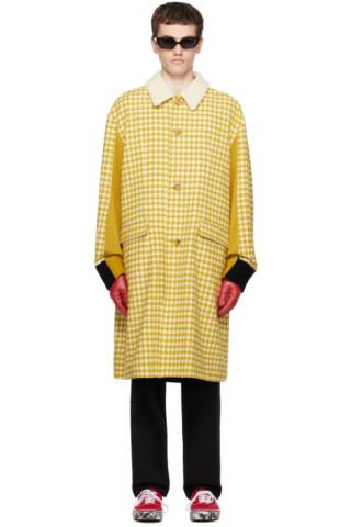 Yellow Check Coat by UNDERCOVER on Sale