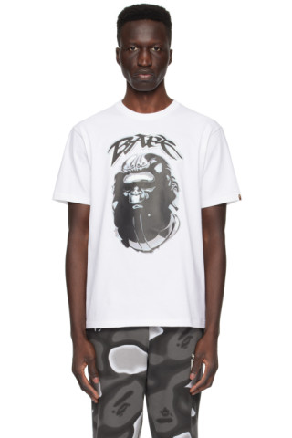 BAPE: White Ape Head Graffiti T-Shirt | SSENSE UK