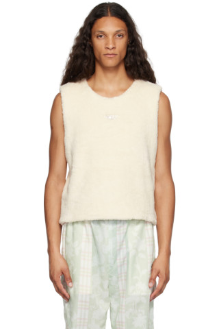 Off-White Crewneck Faux-Fur Tank Top by young n sang on Sale