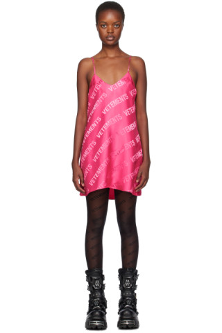 VETEMENTS: Pink Monogram Slip Minidress | SSENSE UK
