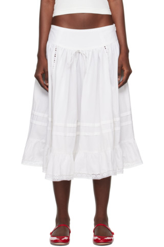 Sandy Liang: White Calico Midi Skirt | SSENSE Canada