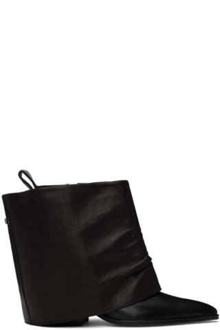 Black Detachable Warmer Western Boots by OPEN YY on Sale