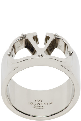 Valentino Garavani: Silver VLogo Ring | SSENSE Canada
