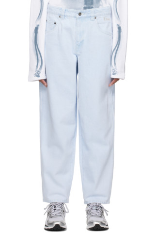 Blue Embroidered Jeans by Dime on Sale