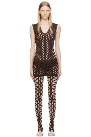 Brown Squiggle Minidress by Sinéad O’Dwyer on Sale