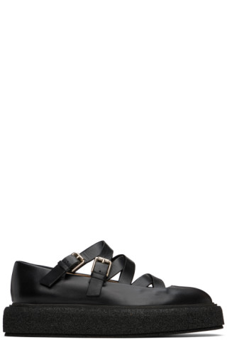 Black Leather Strap Ballerina Flats by Max Mara on Sale