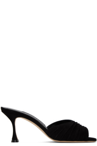 Sandales à talon sablier Pirua noires Manolo Blahnik en solde