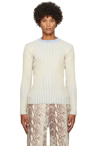 SSENSE Exclusive Off-White & Blue Sweater by Stanley Raffington on Sale