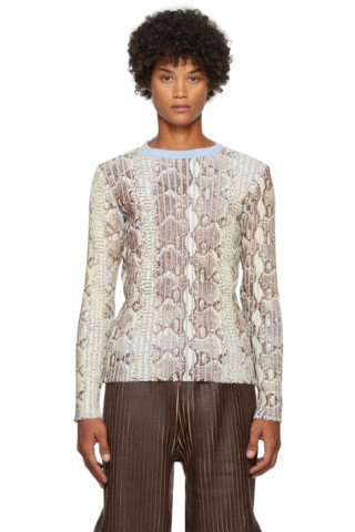SSENSE Exclusive Off-White & Blue Sweater by Stanley Raffington on Sale