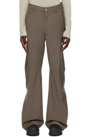 Taupe Zip Panel Trousers by CMMAWEAR on Sale