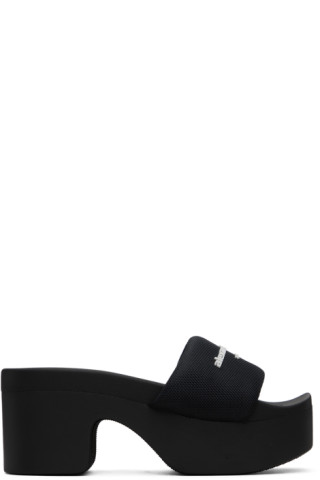 Alexander Wang: Black AW Platform Nylon Slides | SSENSE Canada